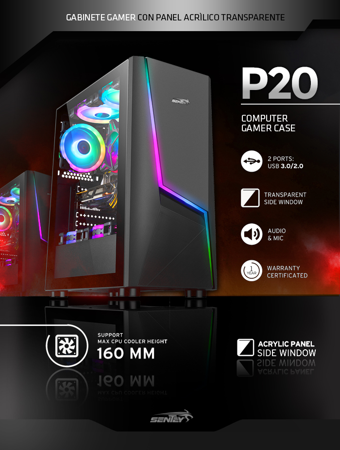 Gabinete Sentey PM20-SF Gamer – Pascal Computadoras
